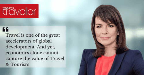 Julia Simpson, addresses guests at ITB